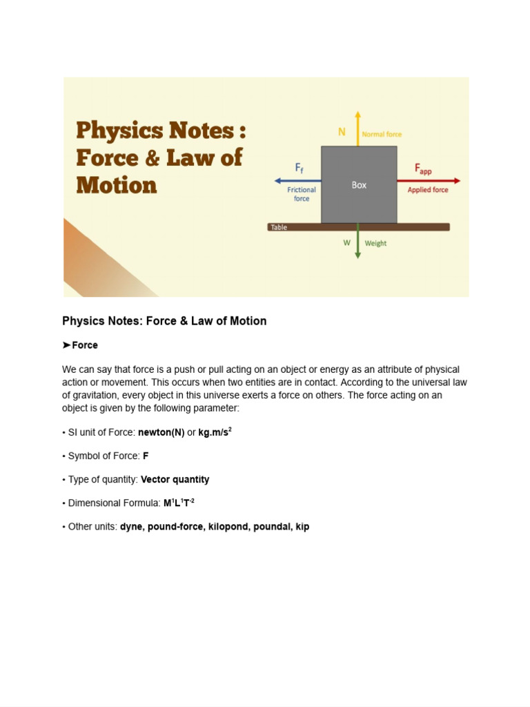 Physics Notes on Force and Motion | PDF | Physics | Spacetime