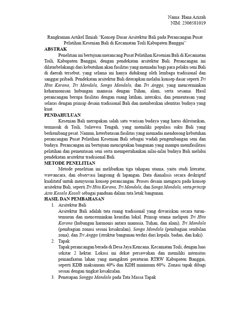 Rangkuman Artikel - TTB - 019 - Hana Azizah | PDF