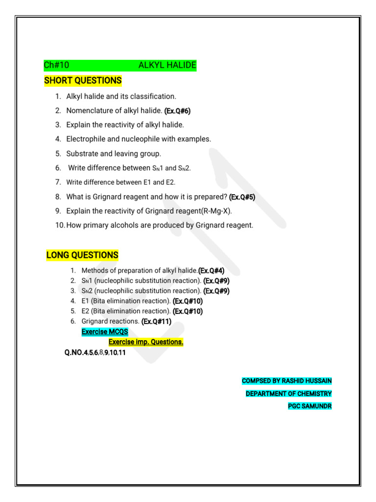 CHEMISTRY Ch#10 2nd Year Notes | PDF