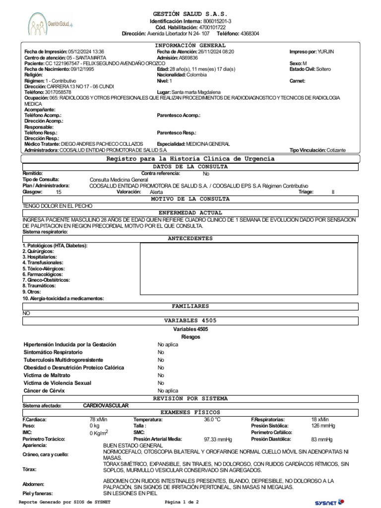 Felix Segundo Avendaño - HC | PDF | Presión sanguínea | Medicina Familiar