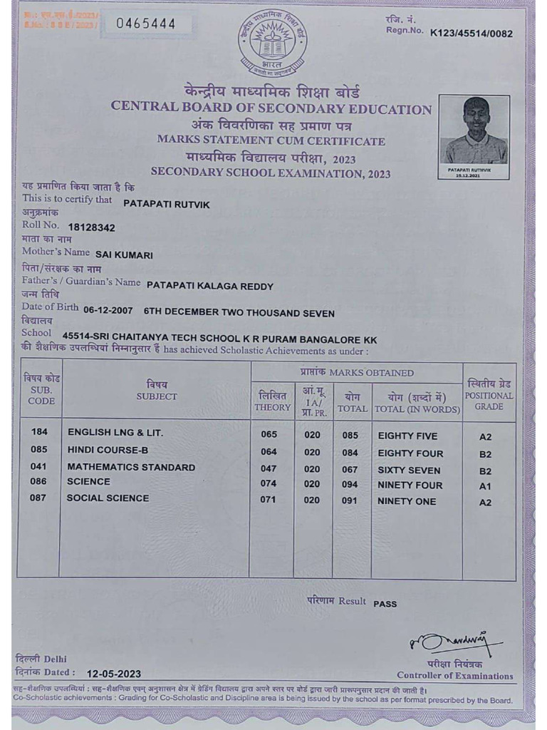 Class X Certificate | PDF