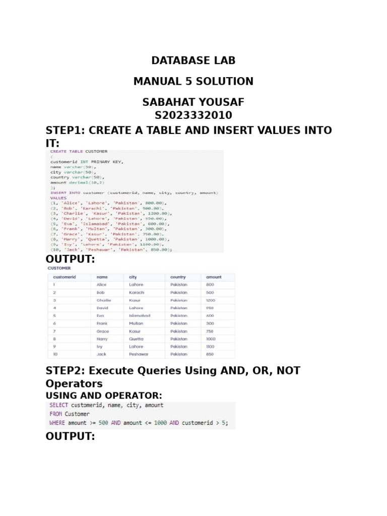 Database Lab Manual: SQL Queries Guide | PDF