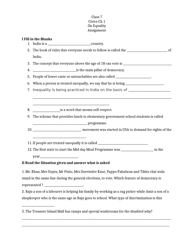 Class 7 Civics CH 1 Assignment | PDF | Dalit | Government