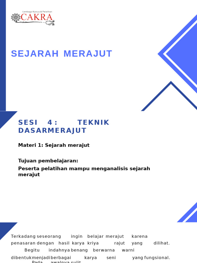 Sejarah dan Perkembangan Merajut | PDF