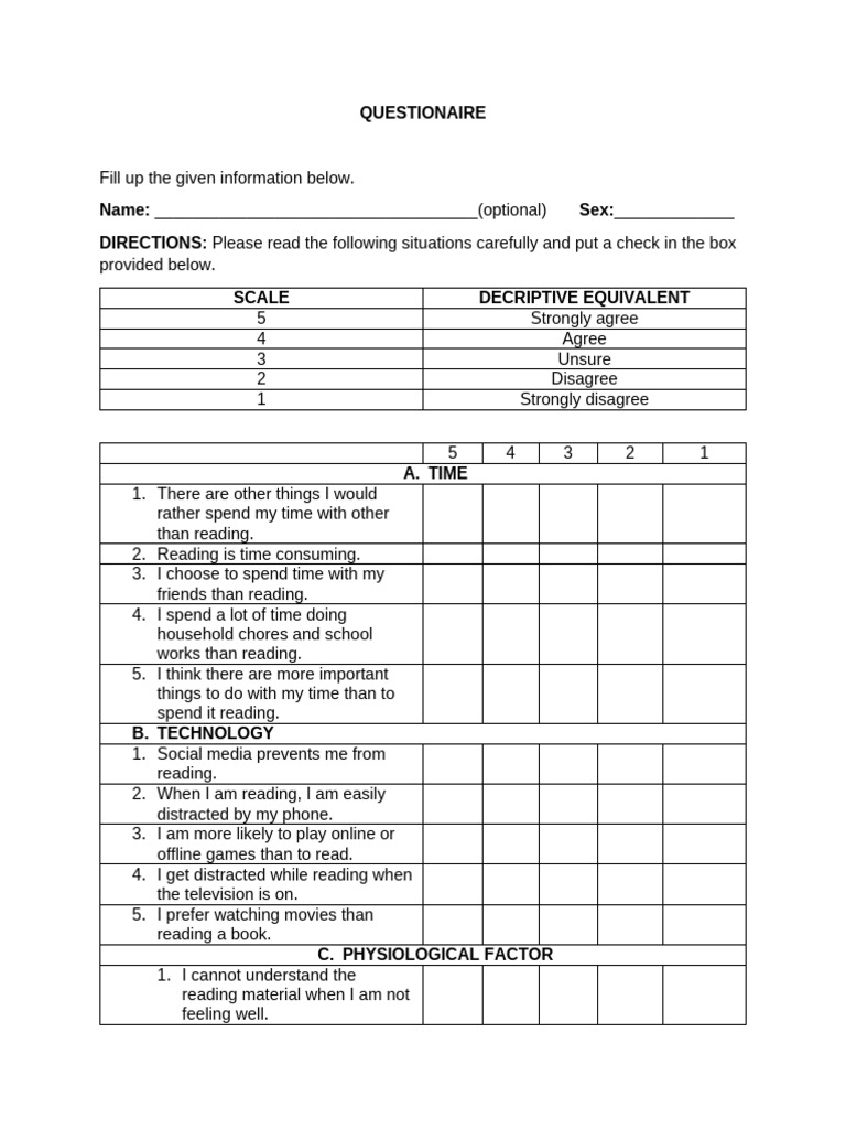 QUESTIONAIRE | PDF | Psychology