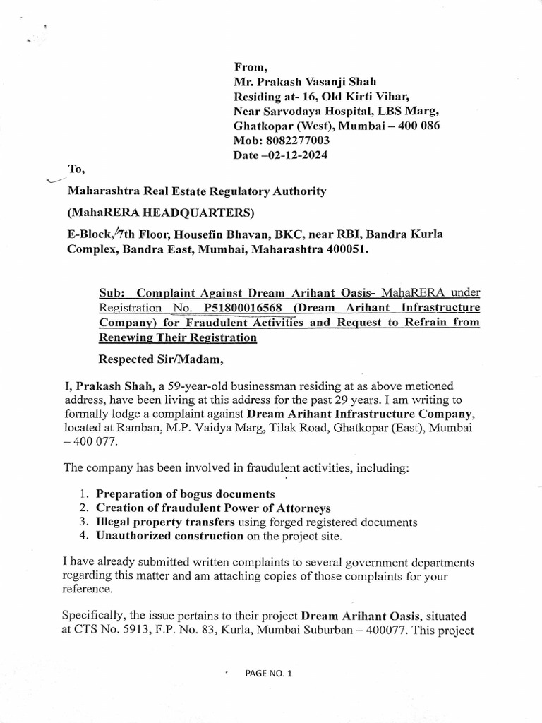 Prakash Rera Complaint | PDF