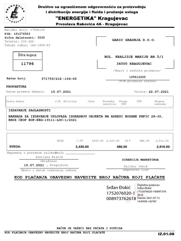 Profaktura GARIC GRADNJA | PDF
