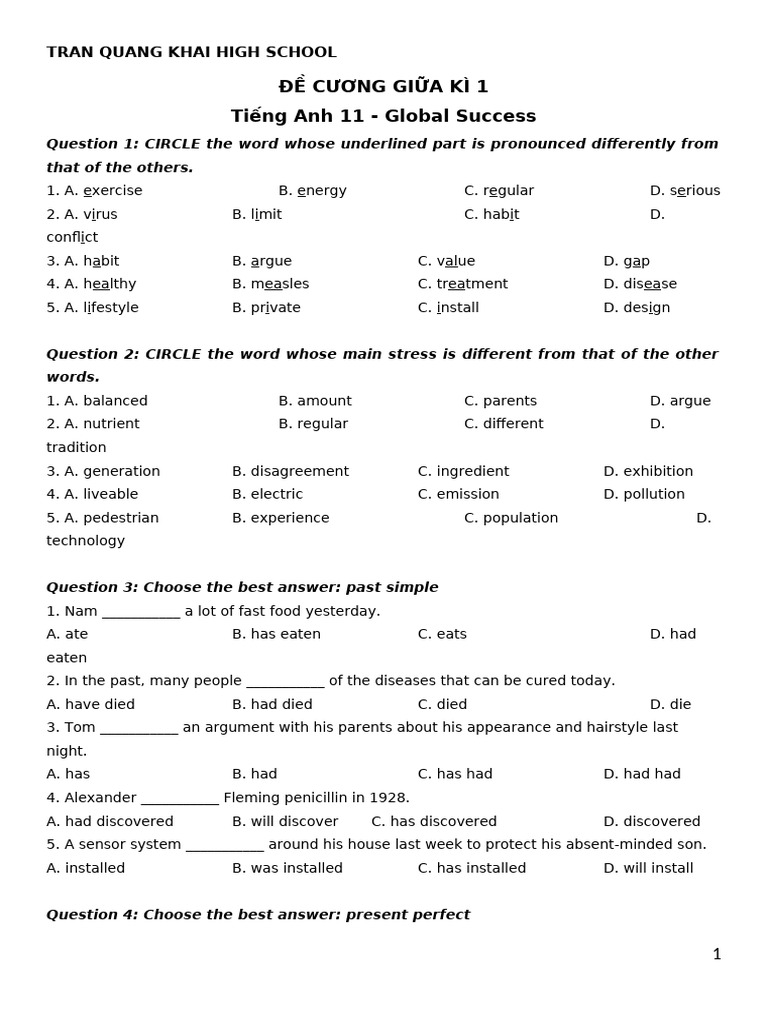 ĐỀ CƯƠNG 11-GK1-GLOBAL_ss Nh 2023-2024 | PDF