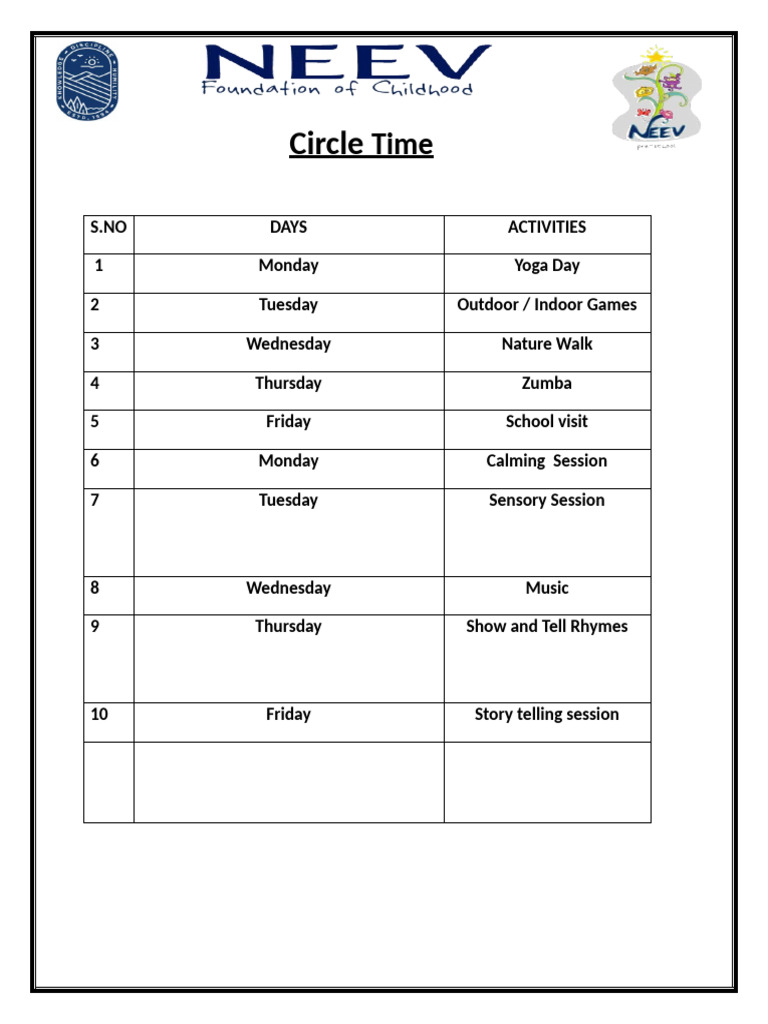 Circle Time Activites | PDF