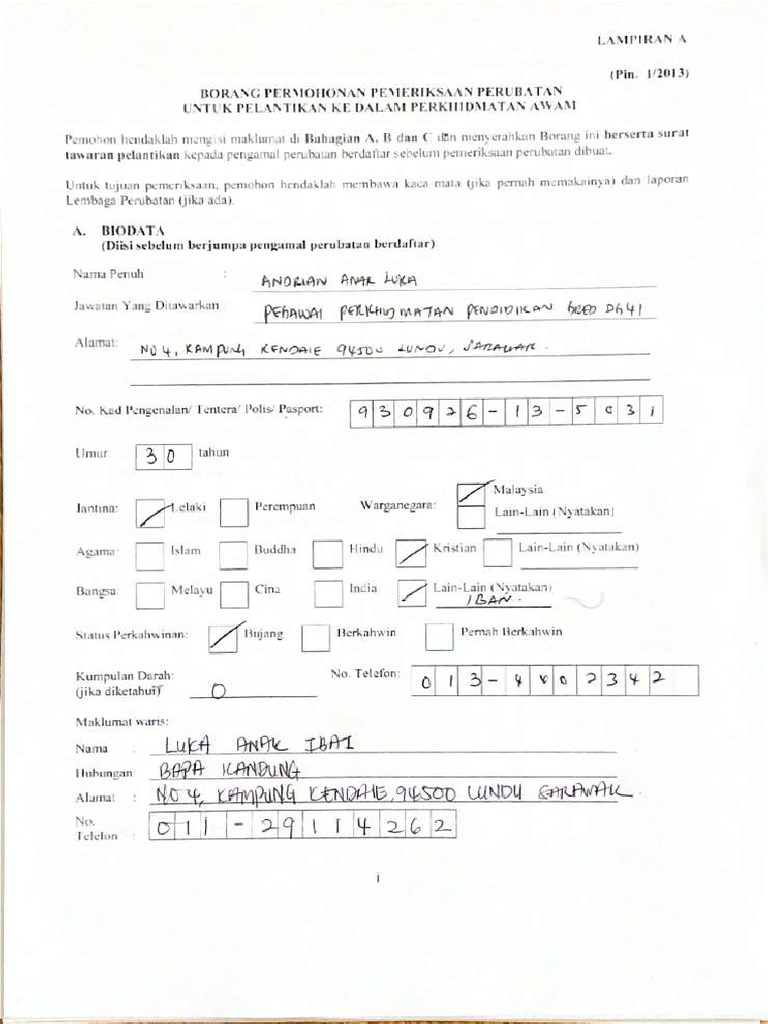 LAMPIRAN A LAPORAN PEMERIKSAAN KESIHATAN - ANDRIAN ANAK LUKA - Compressed | PDF