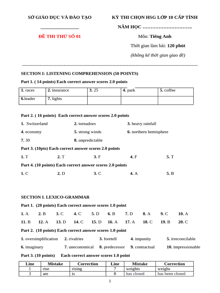 Key Test 1 | PDF | Vietnam