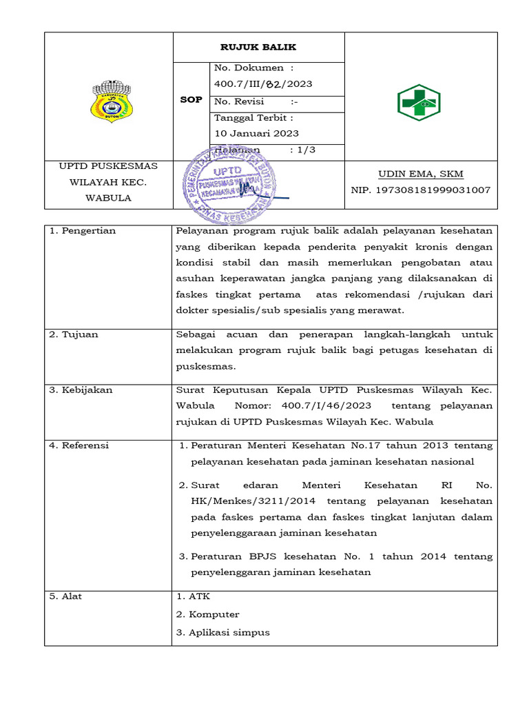 3.7.2 SOP Rujuk Balik PDF | PDF