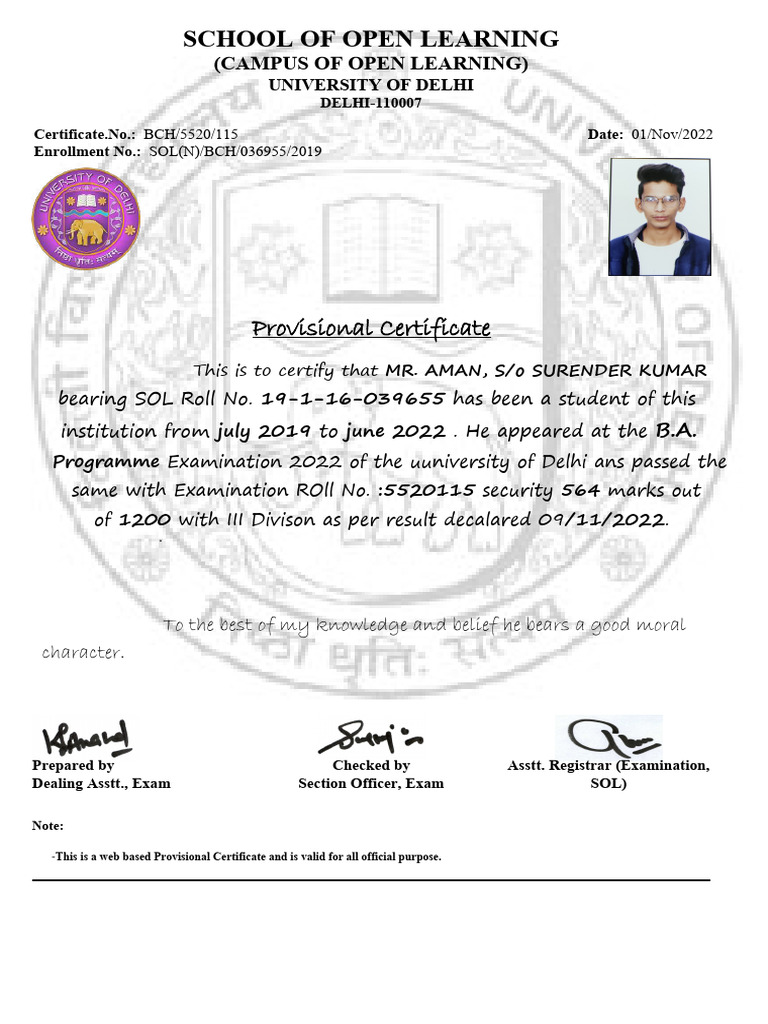 Aman-2022 Du Sol Certificate | PDF