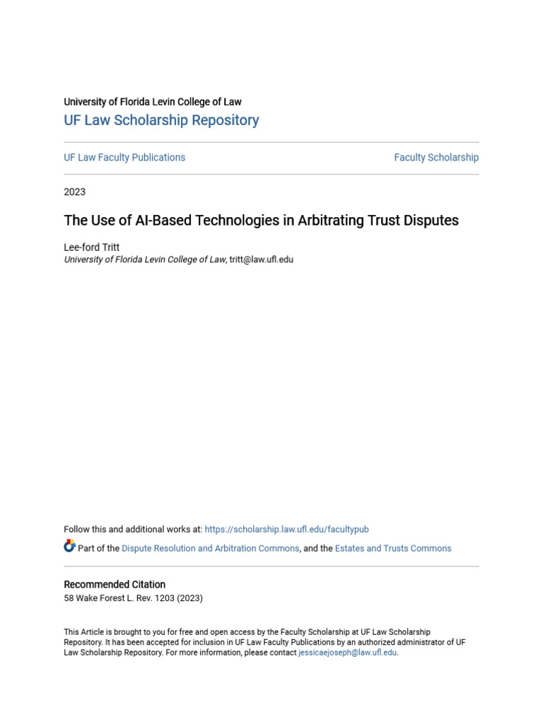 The Use of AI-Based Technologies in Arbitrating Trust Disputes | PDF