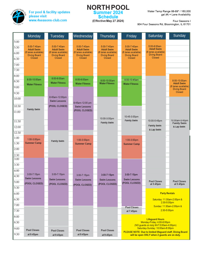 Summer 2024 North South Pool Schedule | PDF