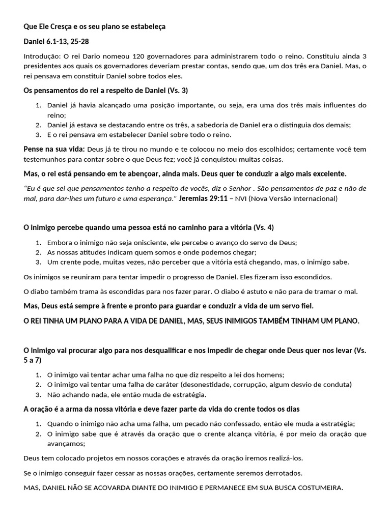 Que Ele Cresça em Nossas Vidas | PDF | Daniel (personagem Bíblica) | Oração