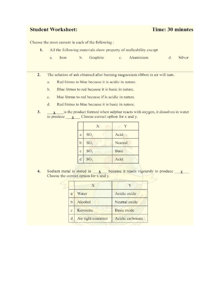 Metals and non metlas worksheet-1 | PDF
