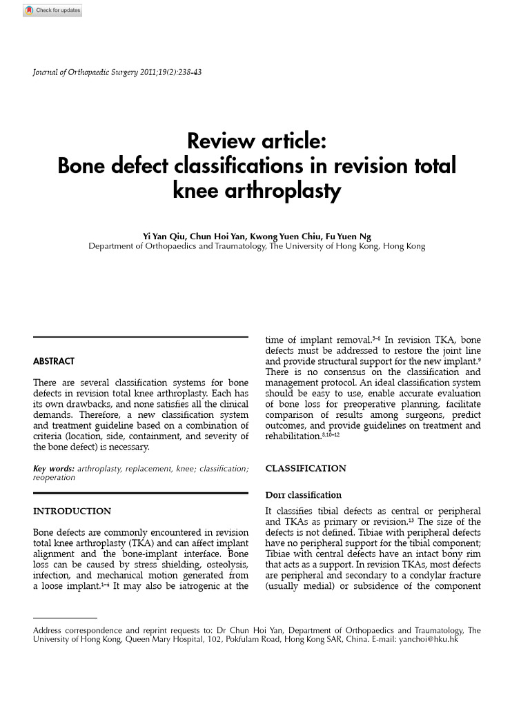 Qiu Et Al 2011 Review Article Bone Defect Classifications in Revision ...