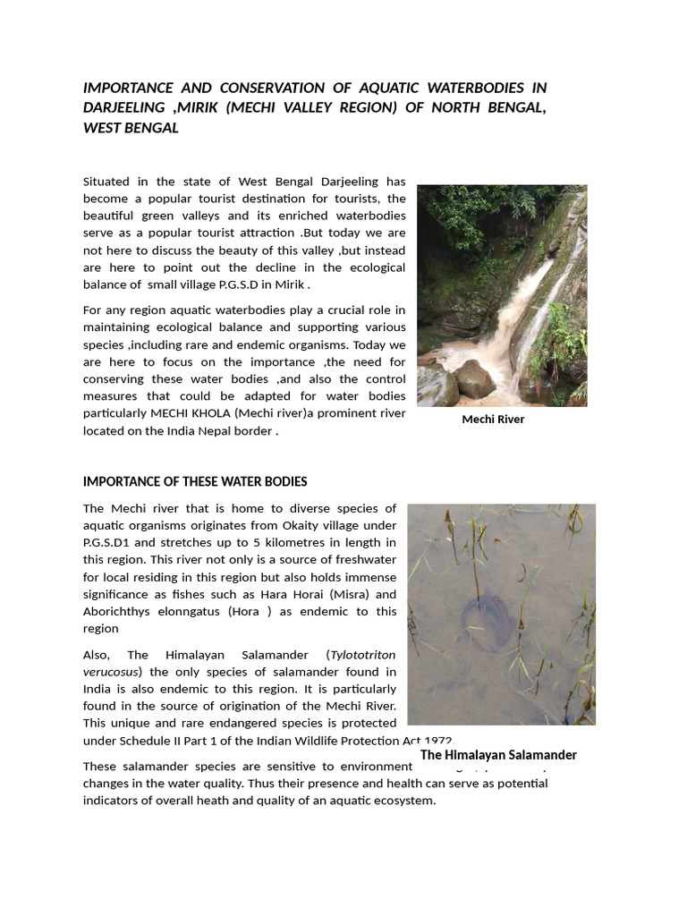 Conserving Aquatic Ecosystems in Darjeeling | PDF | Water Quality ...
