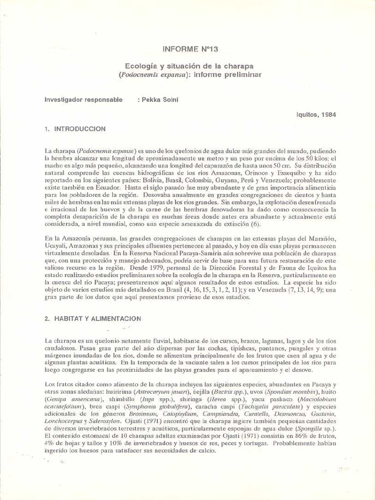 13 - Ecología y Situación de La Charapa (Podocnemis Expansa) | PDF