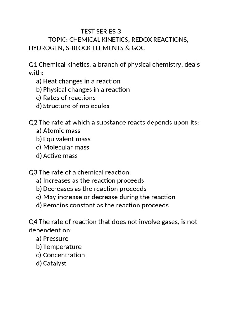 TEST SERIES 3 | PDF | Reaction Rate | Chemical Reactions