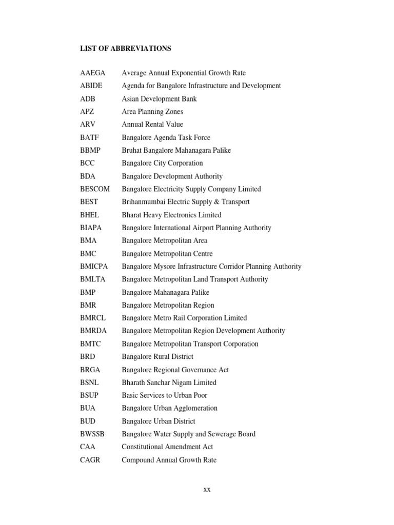 List of Abbreviations | PDF | Bangalore