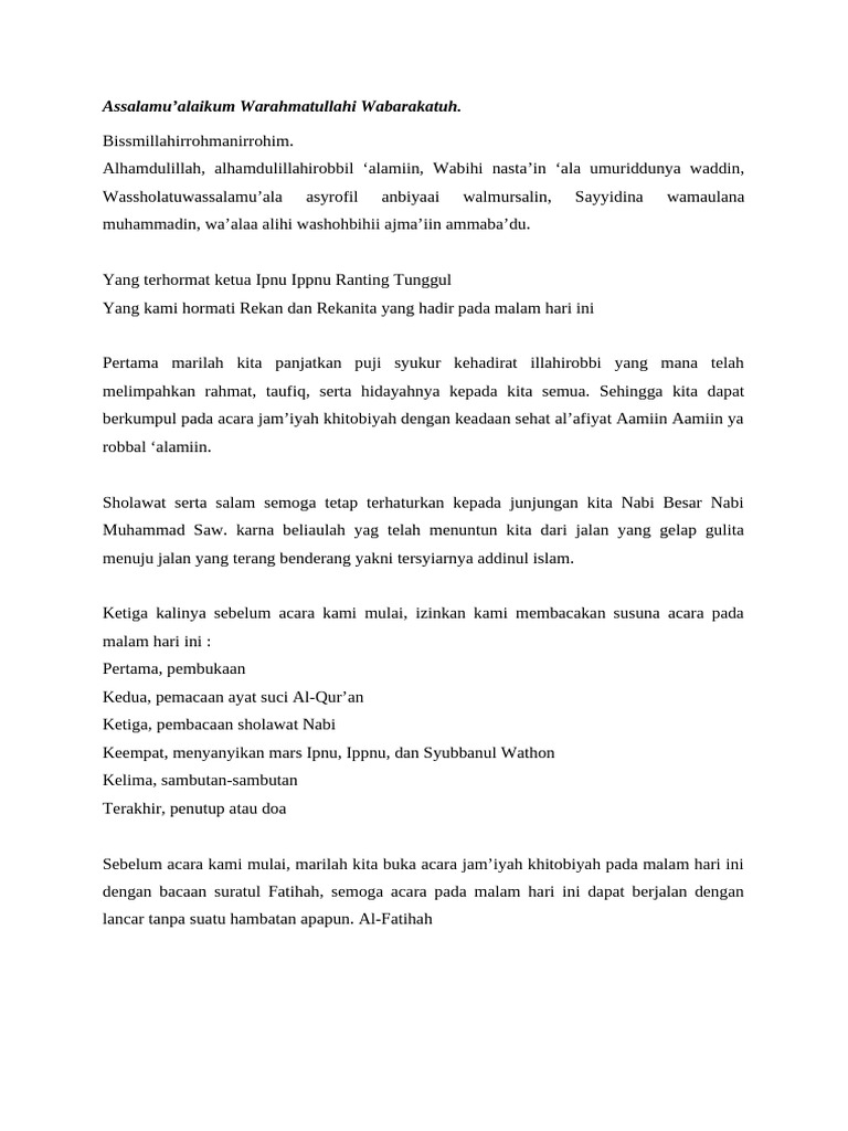 Teks MC Jam'iyah Khitobiyah | PDF