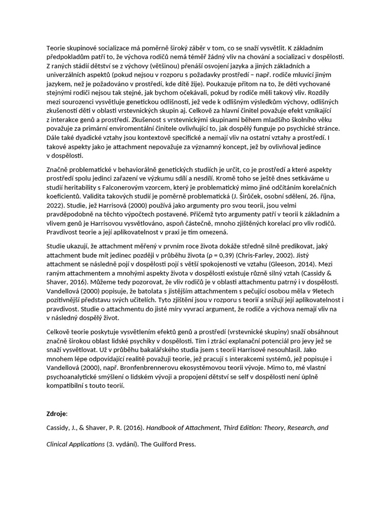 Psychologické Teorie Úkol 4 | PDF