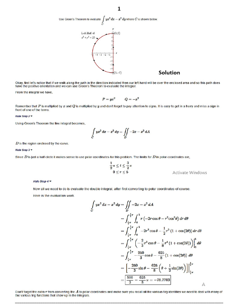 MMP1 - Green's Theorem - Problems | PDF