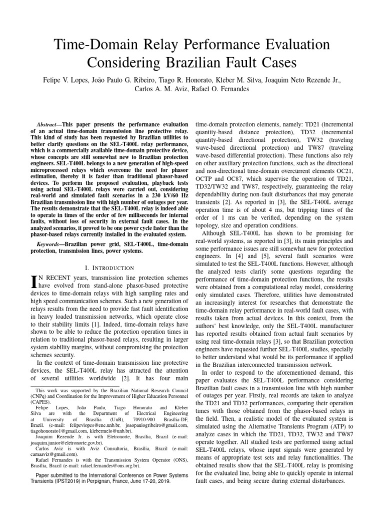 SEL-T400L Relay Performance in Brazil | PDF | Electric Current | Relay