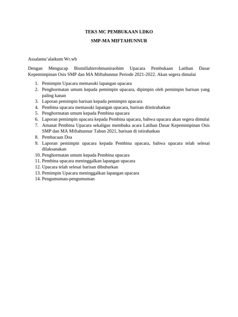 Teks MC Pembukaan Ldko | PDF