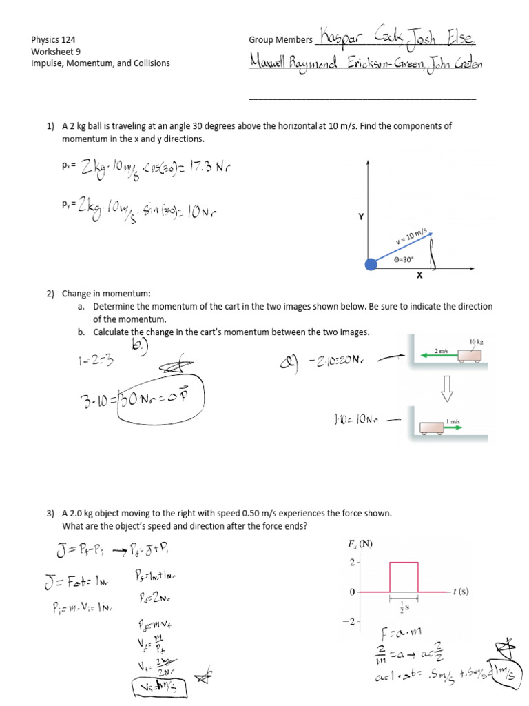 124 Worksheet 9 | PDF | Force | Momentum