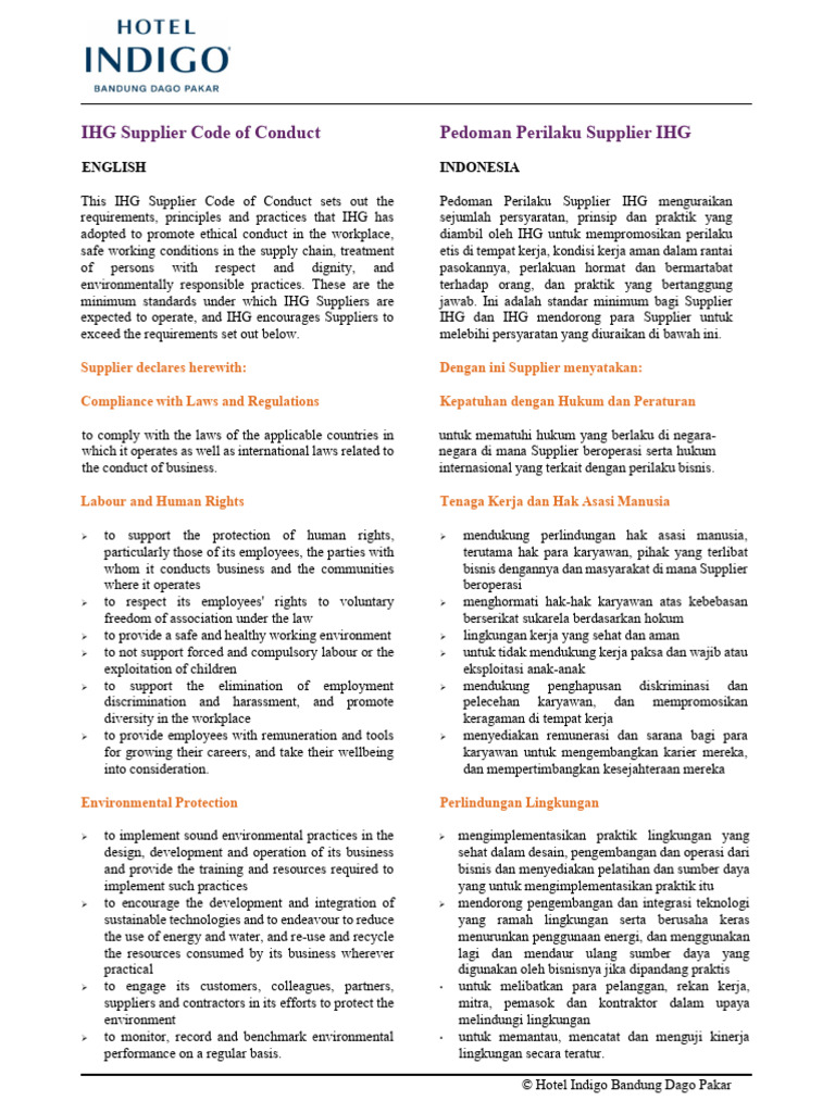 Kode Etik Supplier IHG | PDF