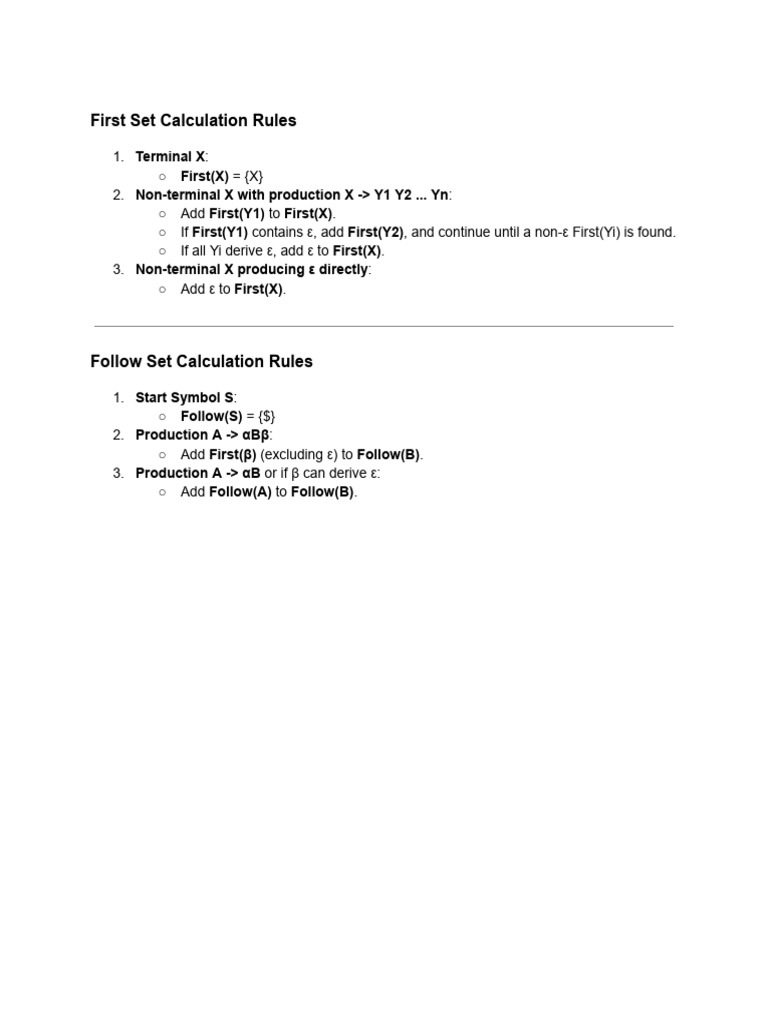 First Set Calculation Rules | PDF