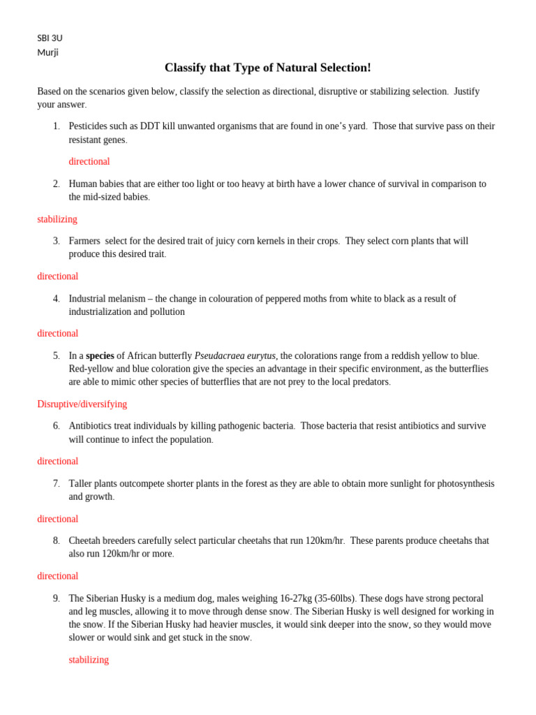 Classify - That - Type - of - Natural - Selection Answers | PDF