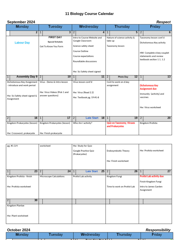 11 Biology Calendar Sem1_2024-2025 | PDF | Natural Selection | Evolution
