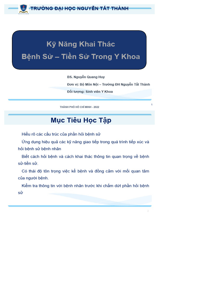 K N NG Khai Thác B Nhs - Ti Ns Trong Y Khoa: M Ctiêuh CT P | PDF
