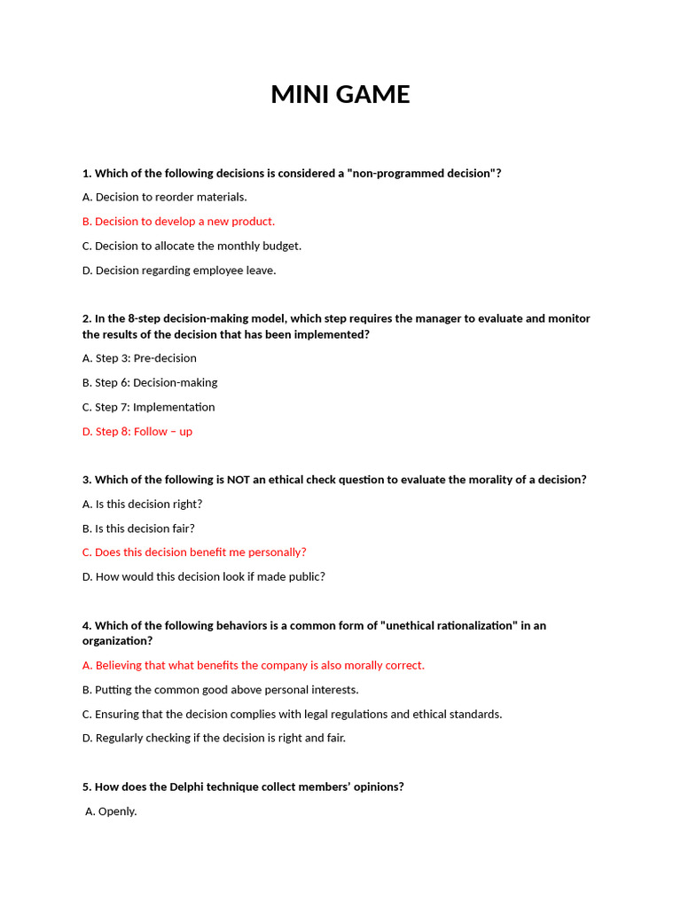 Gr4 - Mini Game | PDF | Decision Making | Psychological Concepts
