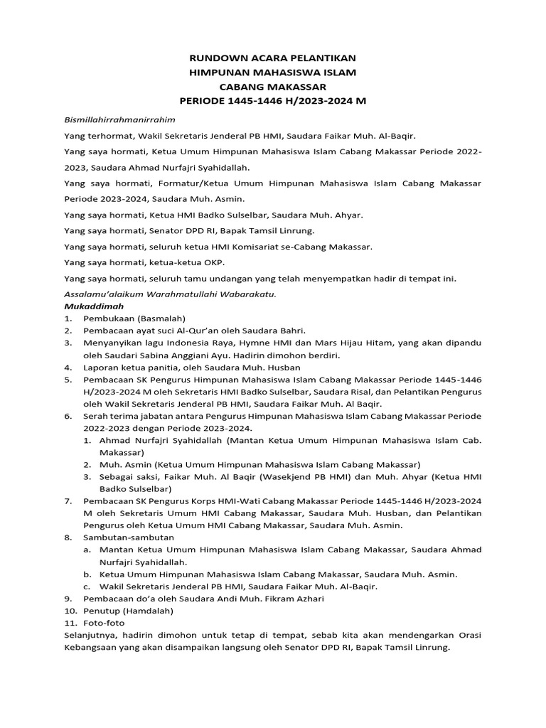 Rundown Acara Pelantikan | PDF