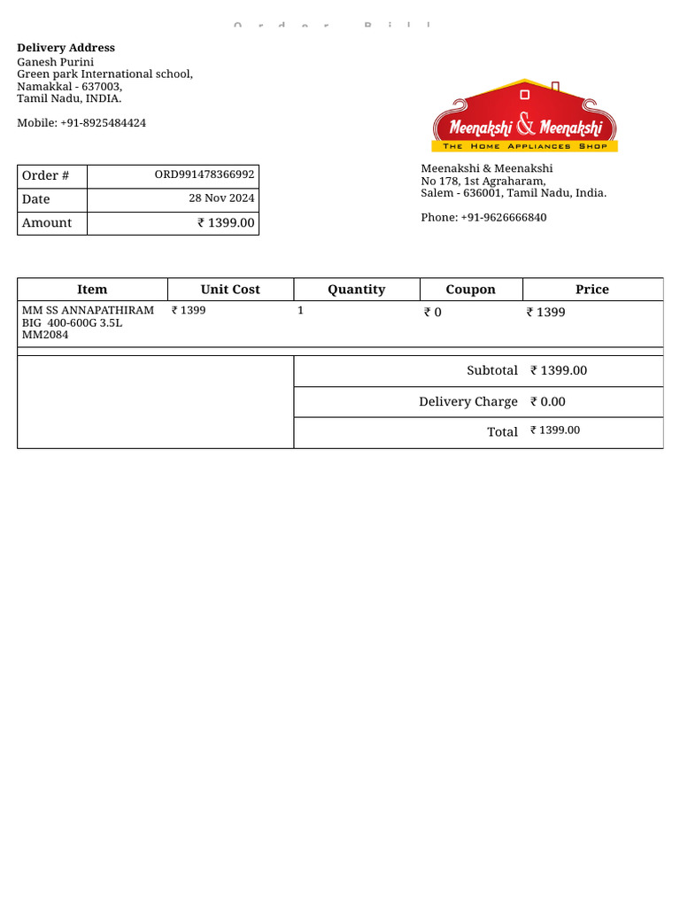 Order Sample Bill | PDF