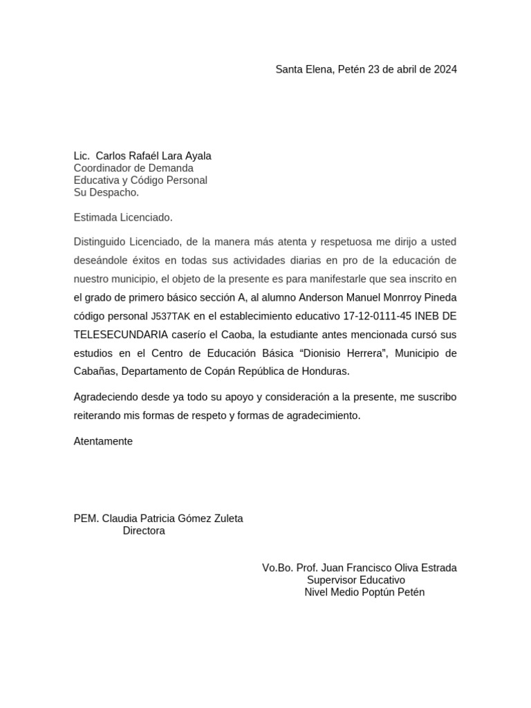 Inscripción de Alumno en INEB Telesecundaria | PDF