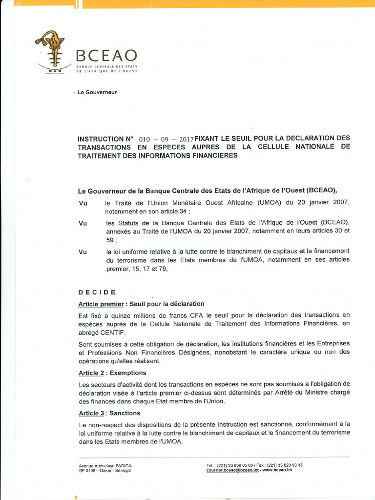 24 Annexe 4 Instruction #010 09 2017 Fixant Le Seuil Déclaration Transa ...