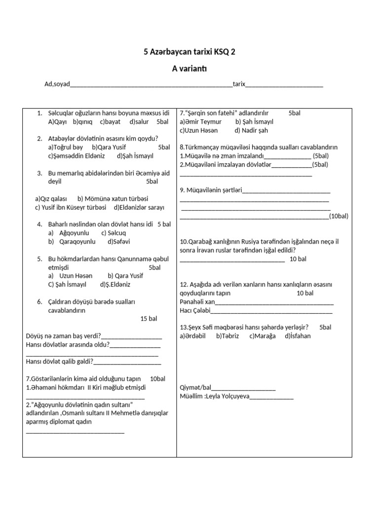 5 Azərbaycan Tarixi KSQ 2 - 120329 | PDF