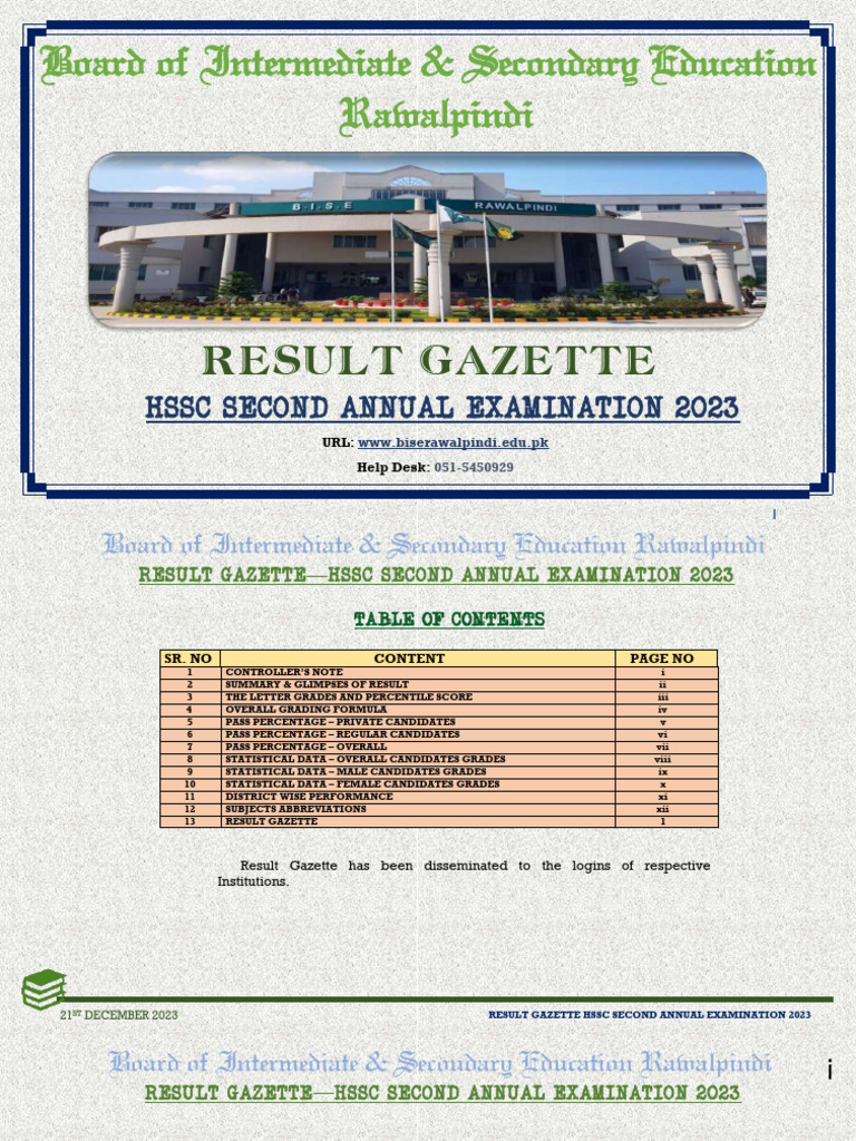 Rawalpindi HSSC 2nd Annual Results 2023 | PDF | Science