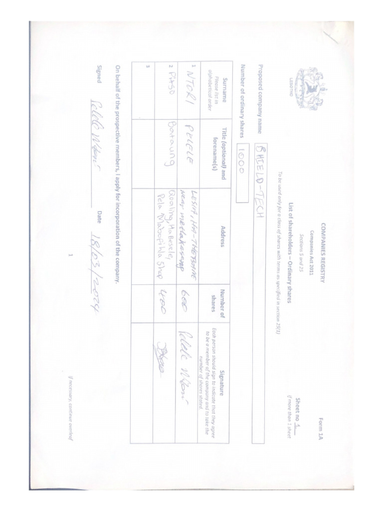 Shield TECH TRADE Form 1A | PDF
