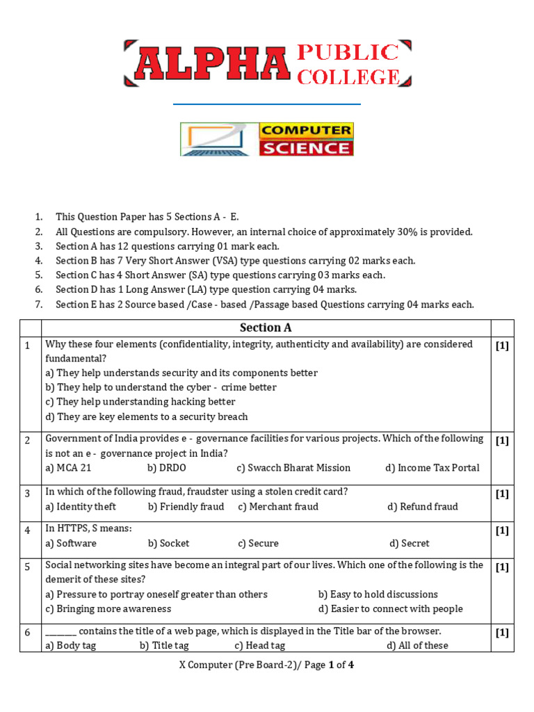 Computer 10 AB (Pre Board-2) | PDF | Hyperlink | World Wide Web
