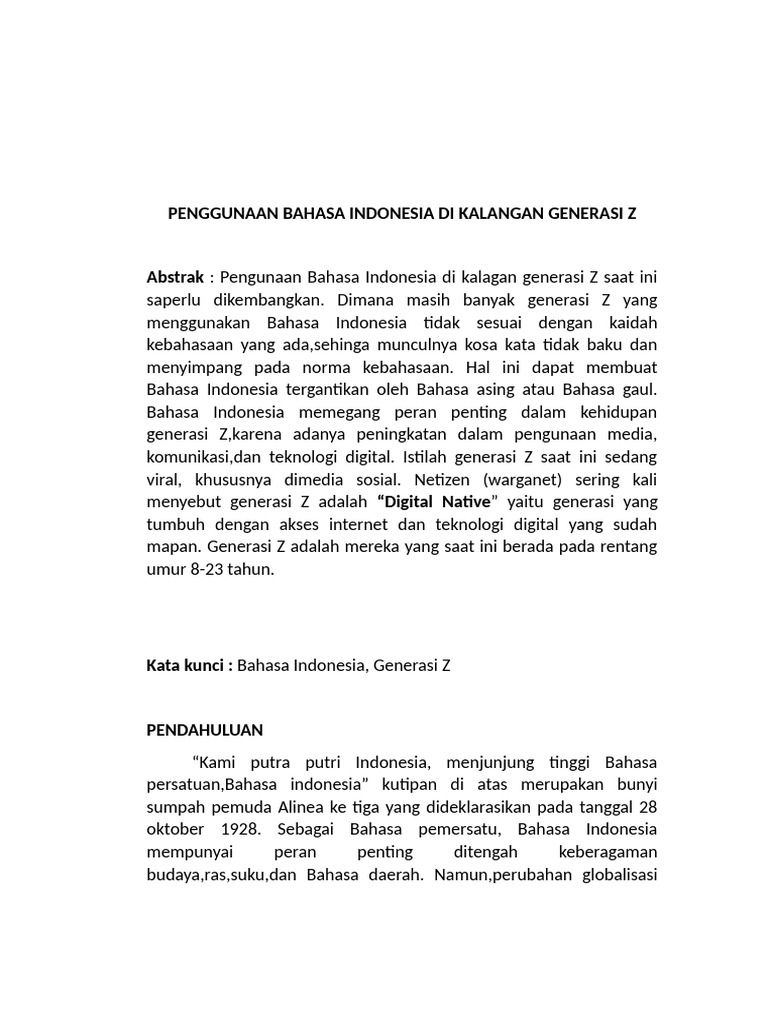 Penggunaan Bahasa Indonesia Di Kalangan Remaja Generasi Z | PDF