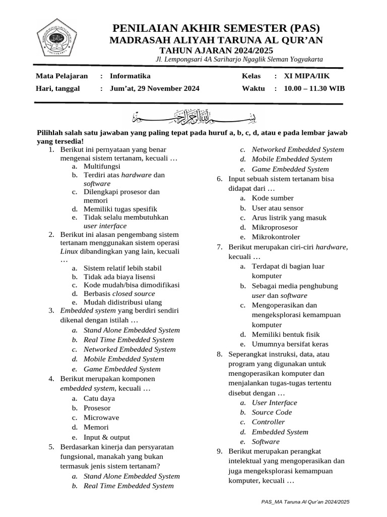 Soal - Pas Informatika Xi 2024 | PDF