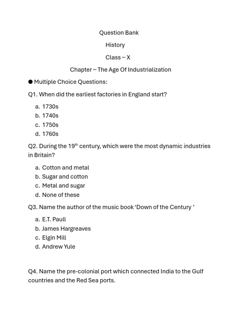 Class X History: Industrialization Quiz | PDF | Weaving | Cotton