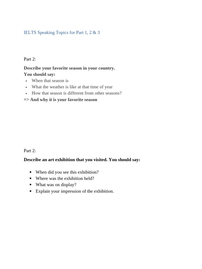 IELTS Speaking Topics part two | PDF IELTS Speaking Topics part two | PDF